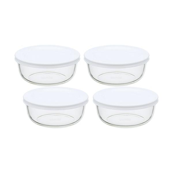 ホワイト/400ml/KBC4140-W1・Size:400mlPatternName:セット・パッケージ個数:1・サイズ(約):径12.8×高さ5.6cm×4個 、本体重量(約):235g×4個・素材・材質:本体/耐熱ガラス、フタ/オレフ...