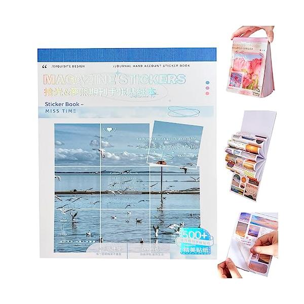 ・SKY  ・・Color:SKY・★30ページ（約500種）のコラージュ素材がノートになっており、持ち運びやすく、保管にも場所を取りません?・★手帳、日記帳、ノート、スケジュール、カレンダー、スマホ、手紙などを自分好みのジャンクジャーナル...