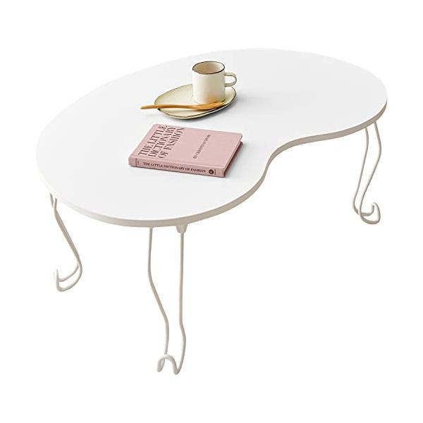 カジュアルホワイト/幅79/MT-6639WH・パッケージ個数:1・商品サイズ(約)幅79×奥行55×高さ33cm・折りたたみ脚のビーンズ型テーブル。 丸形や楕円型とも違うオシャレなデザインの天板がポイント。 真っ白なホワイトカラーと猫脚が...