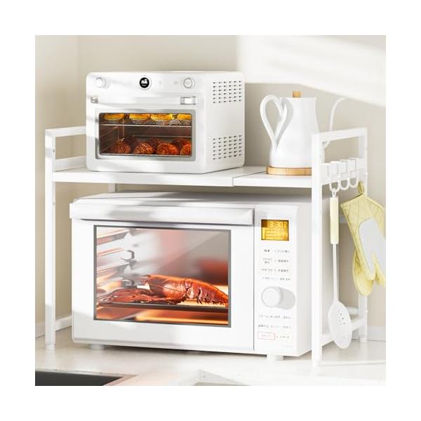 ファッションホワイト/幅39~65*奥行31.5 *高さ41.5cm/SH06・Color:ホワイト・電子レンジ上のデッドスペースを有効活用できる伸縮キッチンラック：レンジ上ラックは、約幅36cm〜65 cm(内寸)で無段階調整できる、可動...