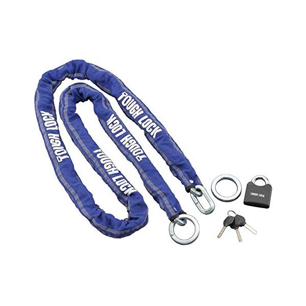 ・ブルー  Q5K-YSK-107-T01・チェーン:太さ 12mm4角、長さ 2.5m、焼入シルバー加工、片端に8の字掛け用リング付・南京錠:φ11ツル、焼入シルバー加工、ウェーブキー用ピンシリンダー錠、TOUGH LOCKロゴプリント・...