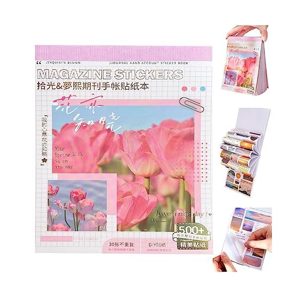 ・SPRING 160mm×120mm10mm ・・Color:SPRING・★30ページ（約500種）のコラージュ素材がノートになっており、持ち運びやすく、保管にも場所を取りません?・★手帳、日記帳、ノート、スケジュール、カレンダー、スマ...