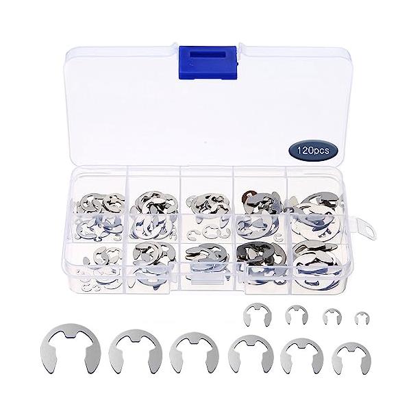シルバー/-/-・パッケージ個数:1・セット内容：E型スナップリング120個セット（1.5mm (12 pcs) 2mm (12 pcs) 3mm (12 pcs) 4mm (12 pcs) 5mm (12 pcs) 6mm (12 pcs...