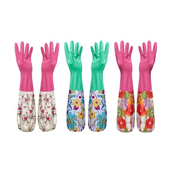マルチカラー/-/k2・パッケージ個数:3・(ケーエルユー)KLU ゴム手袋 キッチン 花柄 ロングタイプ 裏起毛 厚手 手荒れ 3色セット・可愛い花柄、ロングタイプのゴム手袋3色セットです。辛い家事、水仕事の際の必需品です・キッチン、お風...
