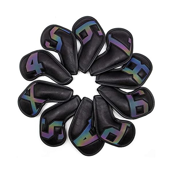 03・ブラック  ・・Style:03・ゴルフアイアンカバー：10枚入り。素材：合成皮革。・再帰反射機能を備えたアイアンカバー。 夜間でも光が当たることにより抜群のビジュアル効果を発揮します。・防水仕様：防水で、うっかりで雨に降られても心配...