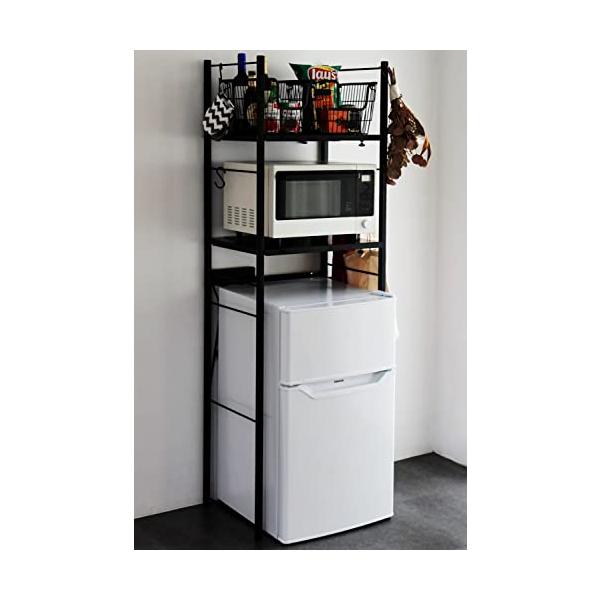 ハイ(冷蔵庫・ゴミ箱上/棚板2枚/コンセント)ブラック/ハイ(棚板2枚/コンセント)/EPE-2(BK)・Color:ブラックStyle:ハイ(冷蔵庫・ゴミ箱上/棚板2枚/コンセント)・パッケージ個数:1・本体サイズ幅50-79.5×奥行4...