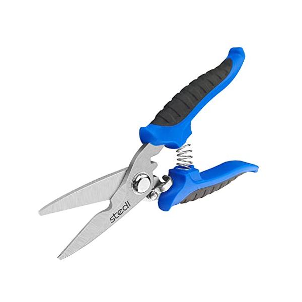 万能はさみ・ 185mm（青） ・・Size:185mm（青）・高強度ステンレス:3CR13ステンレススチールは一定の耐摩耗性と耐腐食性があり、硬度が高い、焼き焼き焼き処理が硬度と耐摩耗性が向上。 刃にはスリット口が付いており、鋭利な切断用...