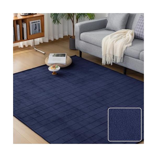 ミニマリストネイビー/135 x 185 cm (長方形)/I016-135185NB・Size:135 x 185 cm (長方形)Color:ネイビー・パッケージ個数:1・??フランネルラグ・オールシーズン活躍当キルトラグの表面は柔らか...