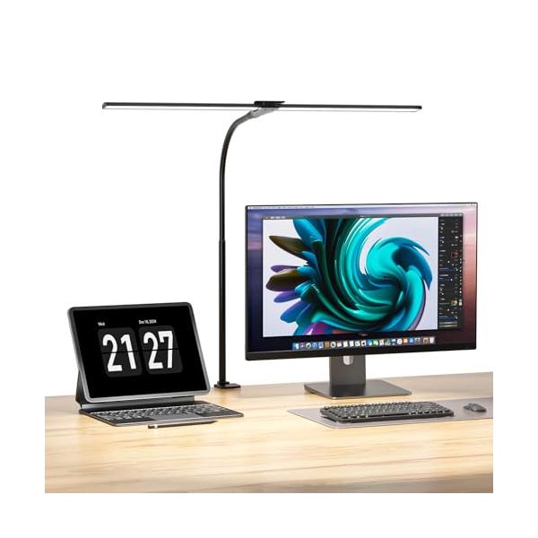 目に優しいLEDデスクライトブラック/64cm/WBE031・Color:ブラック・パッケージ個数:1・?ダブル光源・高輝度・広い照射面積LED卓上ライト全光束は1200lm、ダブル光源、０°~180°角度調整可、光源幅約32cm、ダブル光...