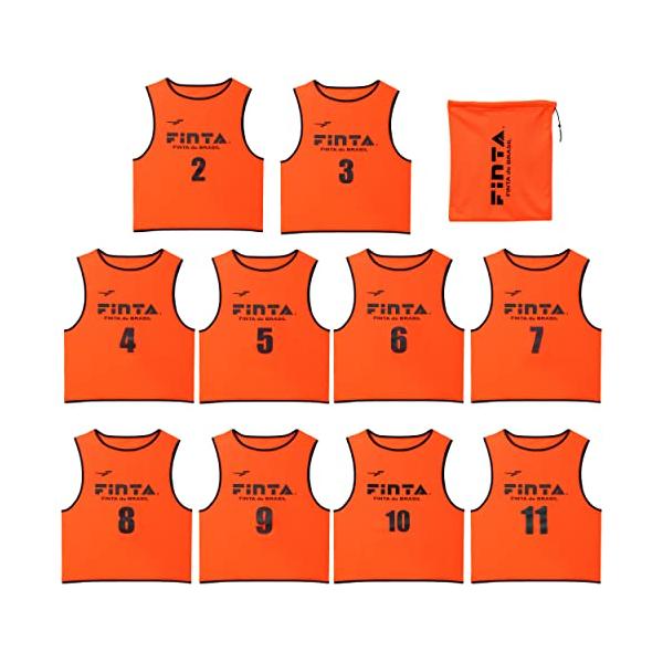 ・オレンジ Free Size FT6513・・Color:オレンジ・サッカーを愛して止まない国ブラジル発の人気サッカーブランド・FINTAのサッカー、フットサル用のビブス、ゲームベスト。ゼッケンは2?11の通し番号。下に着たウェアの色が透...