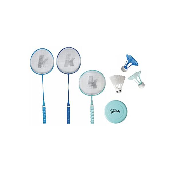 ・ブルー  ・ラケット3本、シャトル3個、フライングディスク1枚ついた親子でスポーツバトミントン！