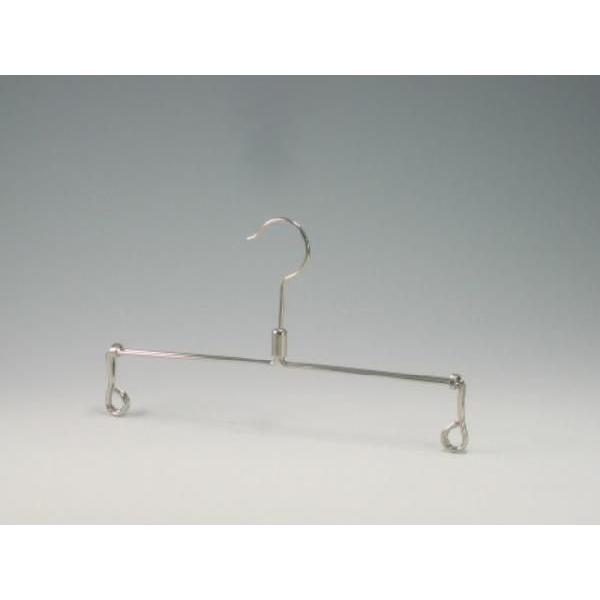 パンツやスカートを挟んで、留め金リングをスライドさせる簡単固定のボトムハンガー。クリップ等の凹凸が無いので隣のハンガーに引っかからず、スリムに収納が可能です。・サイズ:幅30.0cm・材質:スチール製 クロームメッキ ボトム型 フック回転式