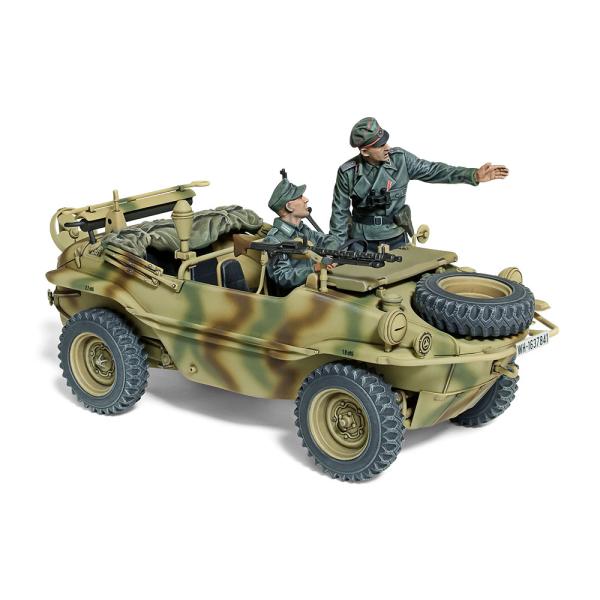 【 模型要目 】★第二次大戦中に幅広い戦線で使われたシュビムワーゲン 166型を、ワイドホイールを装着した姿で再現したプラスチックモデル組み立てキットです。★1/35スケール、全長113mm、全幅42mm。★ボート型の車体下部はスライド金型...