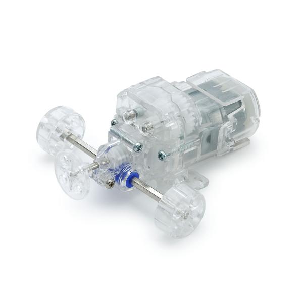 直角に配置された2本のシャフトから、それぞれ動きを取り出せる組み立て式のギヤボックスです。ギヤ比はどちらも3種類が選べ、固定用マウントは脱着可能。取り付け位置を変えれば4種類の出力軸の向きが選べます。本体は内部の仕組みがよくわかるクリヤーパ...