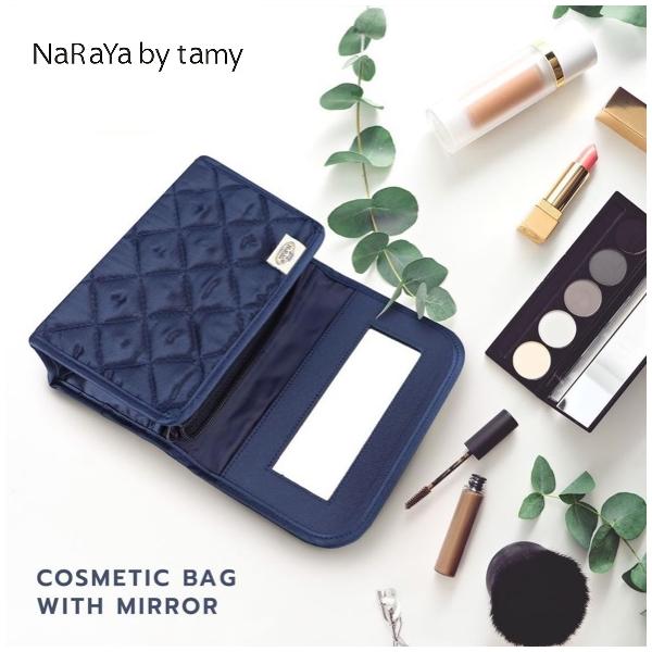 ミラー付で大変便利なポーチＭです。外出時の必需品としてバッグの中におひとつどうぞ。★待望の新色☆『ニューグレー』『ブラウン』『マルーン』入荷♪タイ ナラヤ NaRaYa 化粧ポーチ コスメティックポーチ ポイント消化 CA キャビンアテンダ...