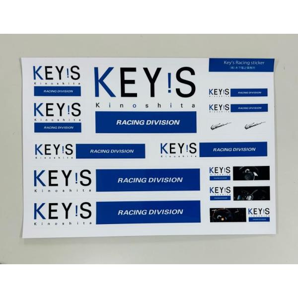 レーシングドライバー木下隆之　KEY'S RACING ステッカーステッカーは耐光性の高い、屋外でも使用可能です。マルチタイプで、１シートに１４枚の大小のステッカーです。発送は定形外郵便￥１４０円になります。