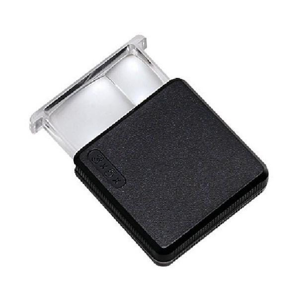 メーカー：池田レンズ工業  品番：M-408  38mm×26mmの3倍、5倍スライド式携帯タイプルーペ。