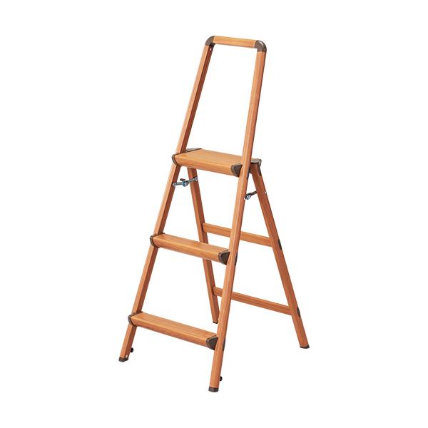 メーカー：天馬　 品番：99235  おしゃれな木目調デザインの脚立です　　＜脚には滑り止め付＞＜アルミ製で軽く、持ち運びもラクラク＞＜折りたたんでコンパクトに収納＞＜使用イメージ＞
