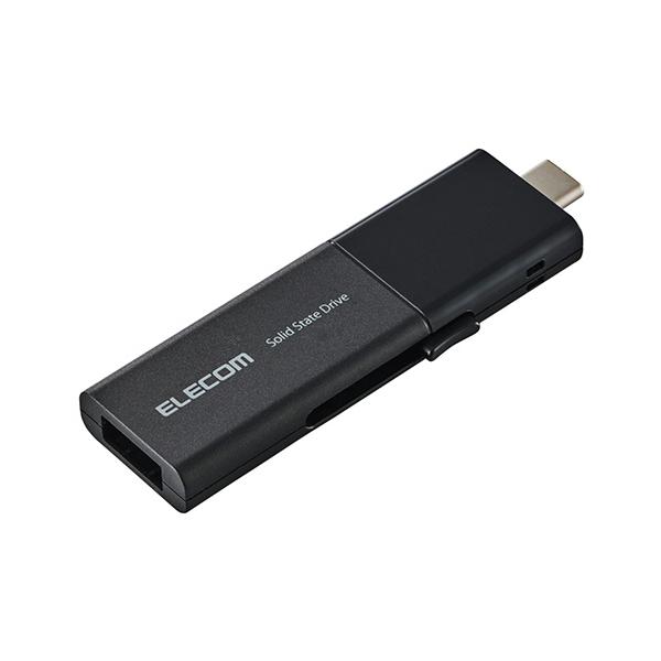 メーカー：エレコム　品番：ESD-EWB0500GBKR　USB Type-C/USB-Aコネクター対応外付けポータブルSSD<br>
