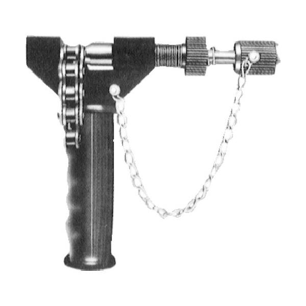 メーカー：片山チェン  品番：ST80PIN  ローラーチェンを固定、ハンマーでピン抜きヘッド部をたたいてチエーンピンを抜きます。