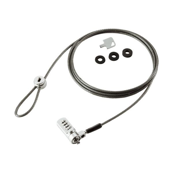 メーカー：明晃化成工業 　品番：KWL92-A   パソコン機器やバッグなどの盗難防止に最適なセキュリティワイヤーセット　　ヘッド先端とサブロックのスロットが接続可能。＜使用イメージ＞