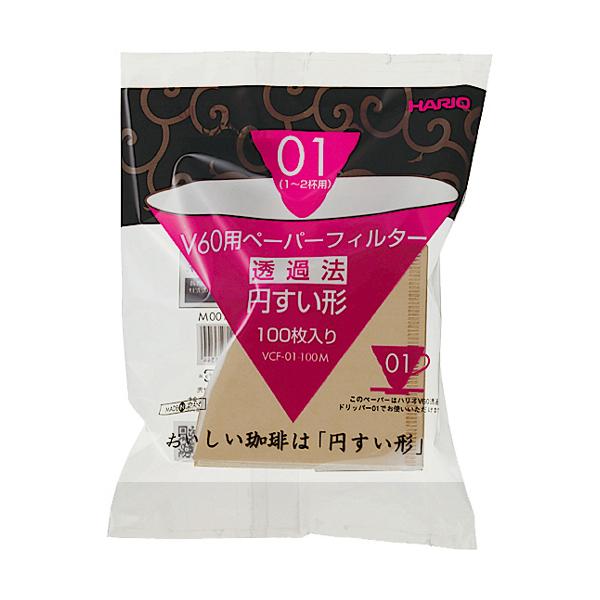 メーカー：ハリオグラス　品番：VCF-01-100M　ハリオV60　01タイプ用（1〜2杯用）の円すい形ペーパーフィルター