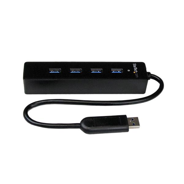 メーカー：ＳｔａｒＴｅｃｈ．ｃｏｍ 　品番：ST4300PBU3   長めのケーブルがついたスリムタイプのハブを使って、ノートパソコンにUSB 3.0ポート4口を増設　　