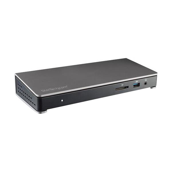 メーカー：ＳｔａｒＴｅｃｈ．ｃｏｍ 　品番：TB3DOCK2DPPD   Thunderbolt 3対応のノートパソコンを4Kモニタ2台、SDカードリーダー、複数の周辺機器に接続。　　＜コネクタタイプ＞＜セット内容＞