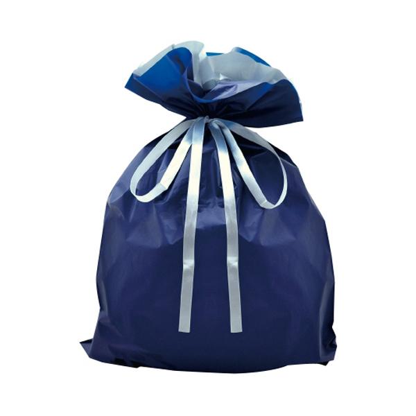 メーカー：ササガワ 　品番：50-3660   中身を入れたら、両サイドのリボンを引っ張るだけで簡単に包める袋です。　　＜パッケージ＞＜寸法＞