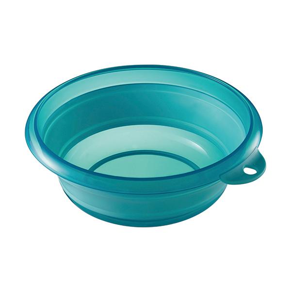 メーカー：伊勢藤   品番：I-522BL   小さくたためる、やわらか素材のソフト湯おけ。