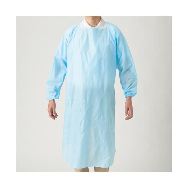 メーカー：川西工業  品番：4442ブル-  かぶるだけの簡単装着！お買得価格の袖付エプロン。