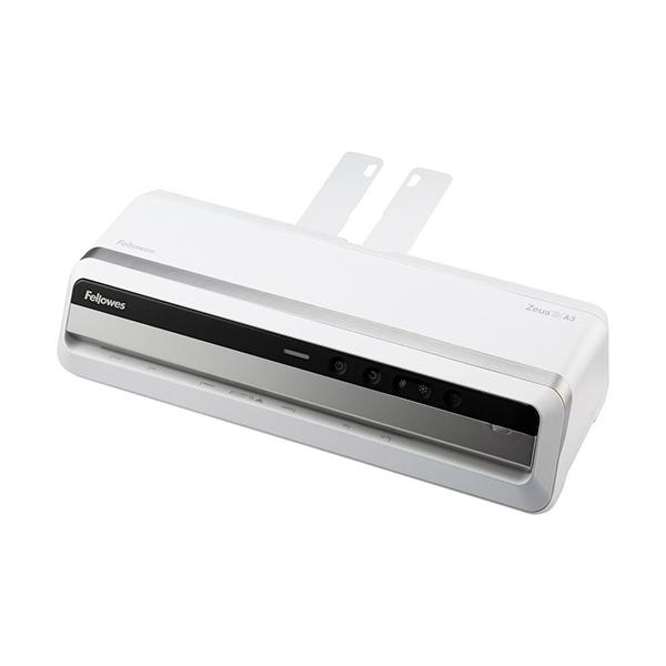 メーカー：フェローズ　 品番：5748701  面倒な設定なしでスピーディーにラミネート　　＜背面＞給紙/排出トレイは本体に収納可能。＜クリーニング通知ランプ＞＜使用イメージ＞