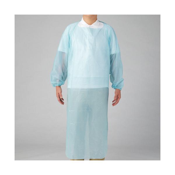 メーカー：オオサキメディカル 　品番：73731   ポリエチレン製で水分を通さず、長袖のためバリア性に優れています。　　＜着用イメージ＞＜着用イメージ：バックスタイル＞＜袖口部＞＜着衣方法＞＜脱衣方法＞