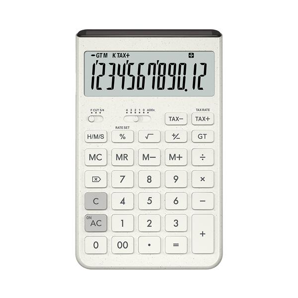 メーカー：カシオ　 品番：JT-200T-WE-N  さまざまな利用シーンに調和する、環境にも配慮したデザイン電卓。　　＜側面＞＜底面＞開閉式スタンド付。