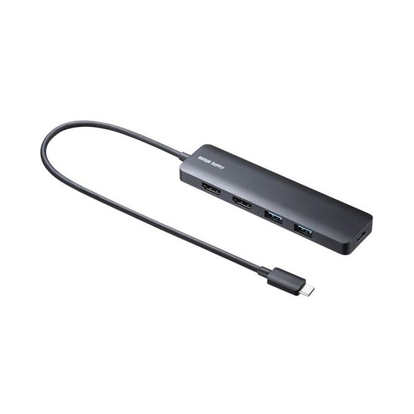 メーカー：サンワサプライ　品番：USB-5TCHHPS22BK　最大4Kの解像度に対応し、2ポートのHDMI端子により最大2画面の映像出力ができるドッキングステーション。　