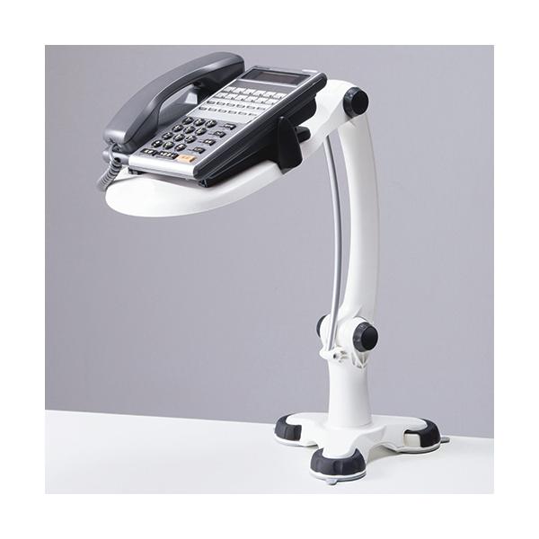 メーカー：セキセイ　 品番：TA-005  クランプを使わないので設置場所を選ばない、360°回転するテレフォンアーム　　＜使用イメージ＞＜底面＞＜取付部＞手前に引き寄せ可能。＜使用イメージ＞