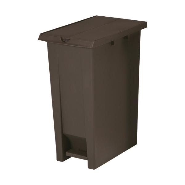 メーカー：エコン 　品番：808350-01ブラウン   ペダル式でフタが観音開きになるゴミ箱です。　　フタが観音開きなので、机の下でも開けられます。