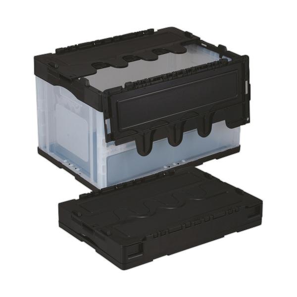 メーカー：岐阜プラスチック工業　 品番：CF-S51NR(リサイクル)ブラツクトウメイ  再生PP使用の環境配慮型折りコン。　　＜折りたたみ時＞