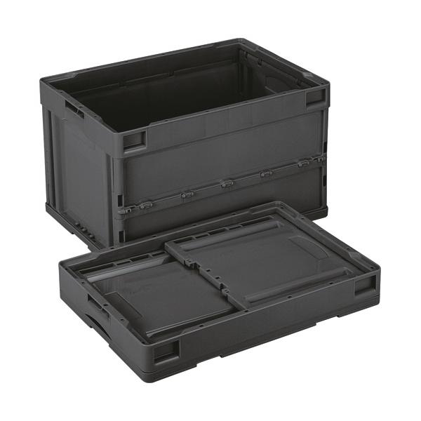 メーカー：岐阜プラスチック工業　 品番：CB-S51NR(リサイクル)ブラツク  再生PP使用の環境配慮型折りコン。　　＜折りたたみ時＞