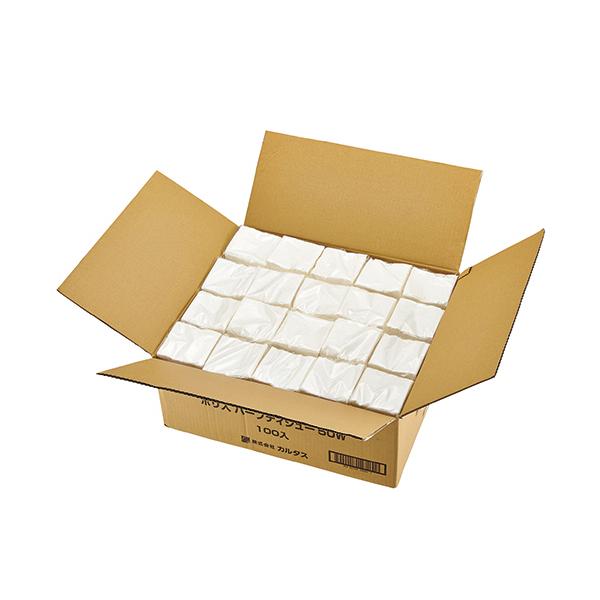 メーカー：カルタス　品番：ビズ-レ50W100P　ハーフサイズのつめかえ用。ポケットティッシュとしても使える。