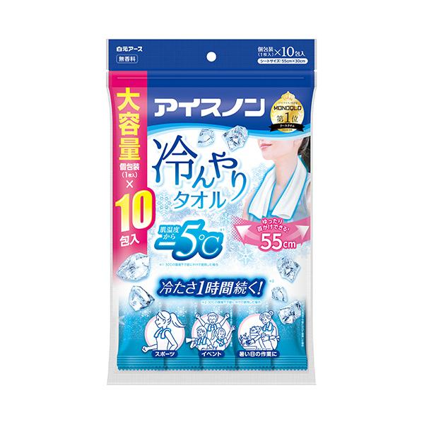 メーカー：白元アース　 品番：02536-0  首にかけてひんやりリフレッシュ！肌温度-5℃のひんやりロングタオル。　　＜パッケージ裏面＞