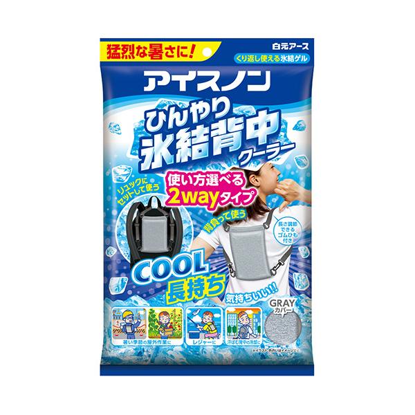 メーカー：白元アース　 品番：02538-0  冷凍庫で凍らせるとカチカチに固くなる氷結ゲルが背中をしっかり冷やします。　　＜パッケージ裏面＞