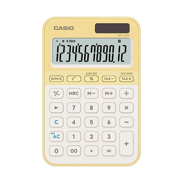 メーカー：カシオ　 品番：MW-C20D-LY-N  感性豊かなカラーバリエーションのカラフル電卓。　　＜側面＞