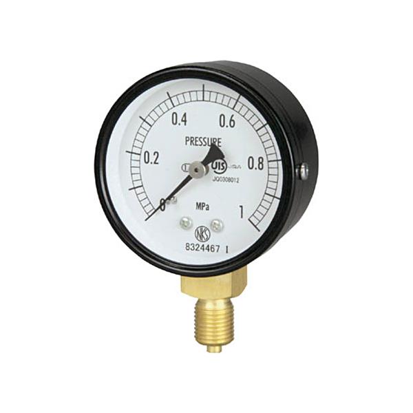 メーカー：長野計器　品番：AA101216.0MP　ブルドン管の弾性変形（動き）を指針に伝える構造の圧力計で、構造が簡単なため取り扱いが容易です。