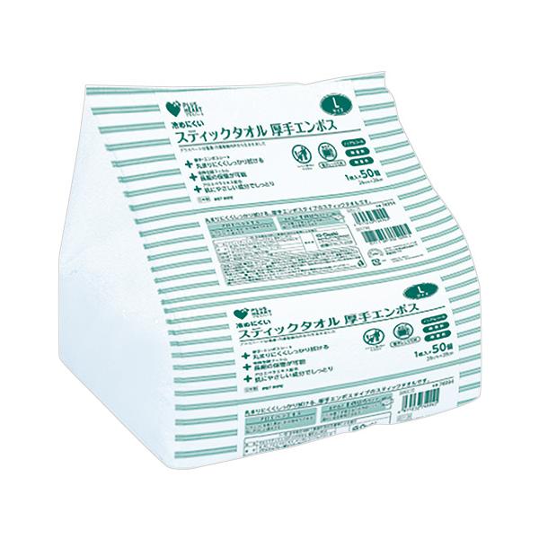 メーカー：オオサキメディカル　品番：400785　しっかり水分と保湿成分を配合した、たたみ直さず使える厚手エンボス加工の個包装ウエットタオル。