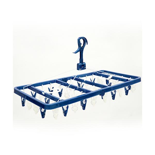 メーカー：東和産業　 品番：24849  ハンガー部とサイドフックで高い竿・低い竿どちらにも対応できる。　　＜パッケージ＞洗濯物を取り込みやすい下折れ式。しっかり固定できるキャッチ式。＜キャッチ部使用イメージ＞