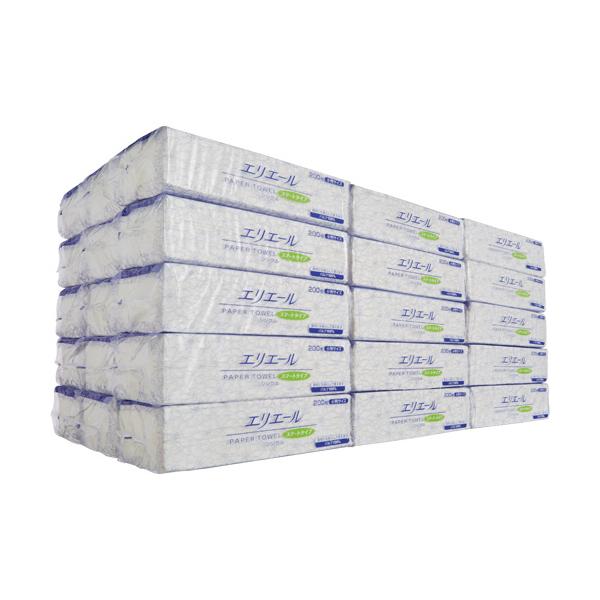 メーカー：大王製紙　 品番：Eスマ-トシS200  パルプ100%のペーパータオル。経済的なエコノミーサイズ。　　＜生地アップ＞