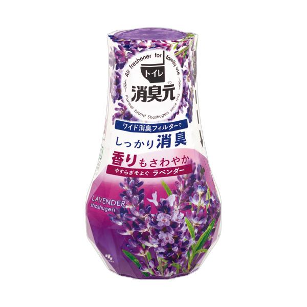 メーカー：小林製薬 　品番：トイレノシヨウシユウゲンヤスラキソヨクラベンダ-400ML   極太「ろ紙」が、ニオイのもとをぐんぐん消臭。　　