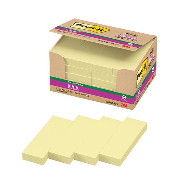 メーカー：３Ｍ 　品番：5001SS-RPY   パソコンや電話、キャビネットなどの樹脂面や垂直面にもしっかり貼れて、はがれにくい強粘着タイプ。パステルカラーのふせんサイズ。　　