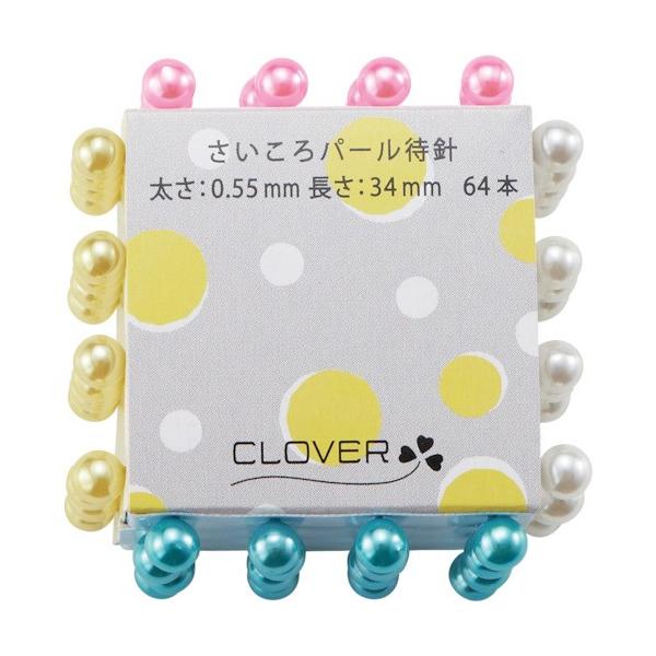 メーカー：クロバー   品番：22-802   頭部がピンク・白・黄・青 4色の待針です。